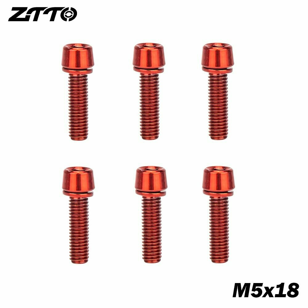 Винты ZTTO для выноса руля велосипеда с шайбами, 6 шт, M5x18, красные