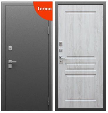 Дверь входная с терморазрывом 3 контура "Сибирь", с панелью сосна белая, размер по коробке 970х2050, правая.