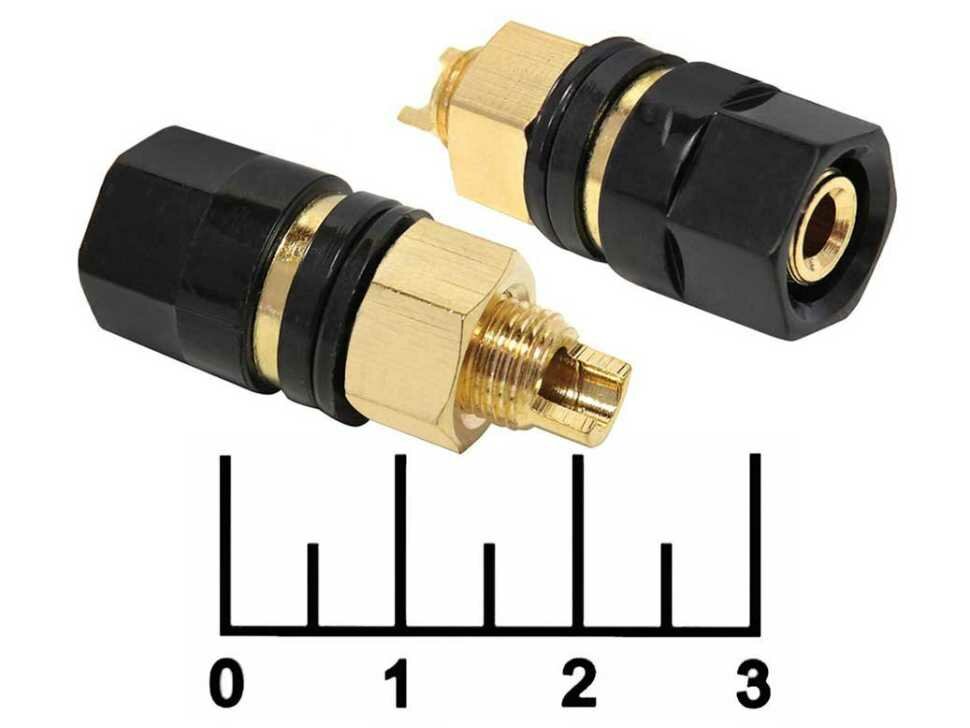 Клемма банан гнездо металл gold в панель черная