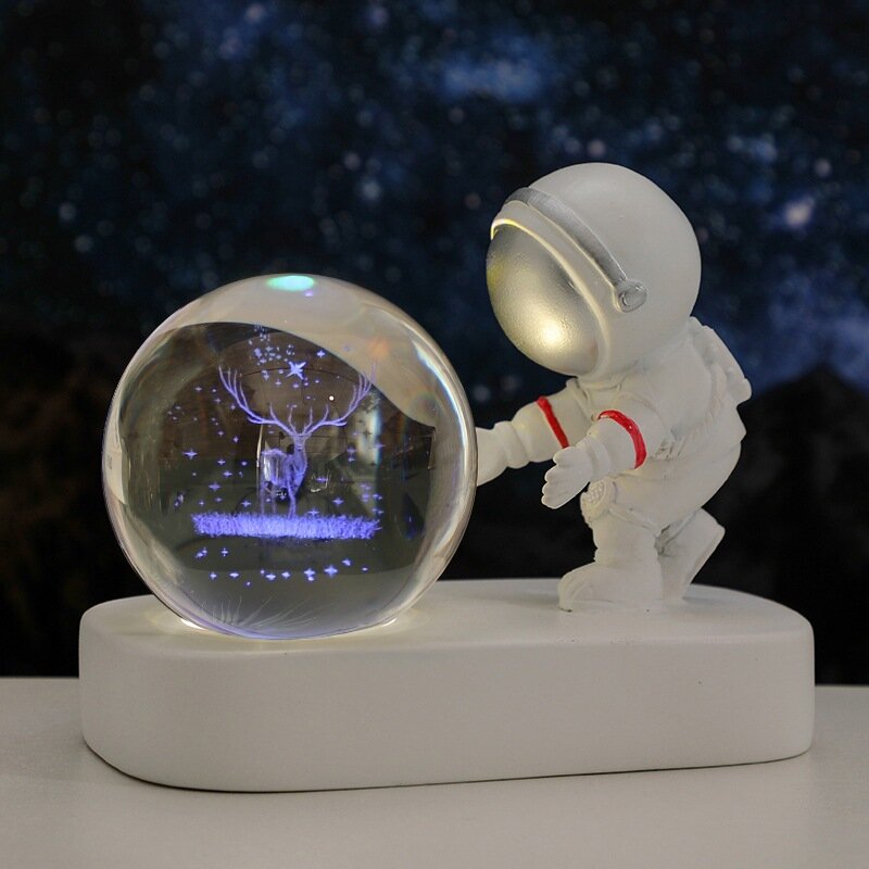 Креативный ночник-космонавт из 3D хрустального шара, светящийся декор для спальни, подарок