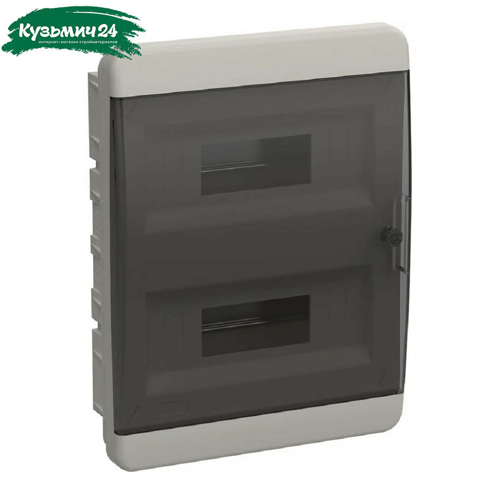 Бокс пластиковый врезной Iek Tekfor ЩРВ-П-24 IP41, черная прозрачная дверь, 24 модулей, 1 шт.