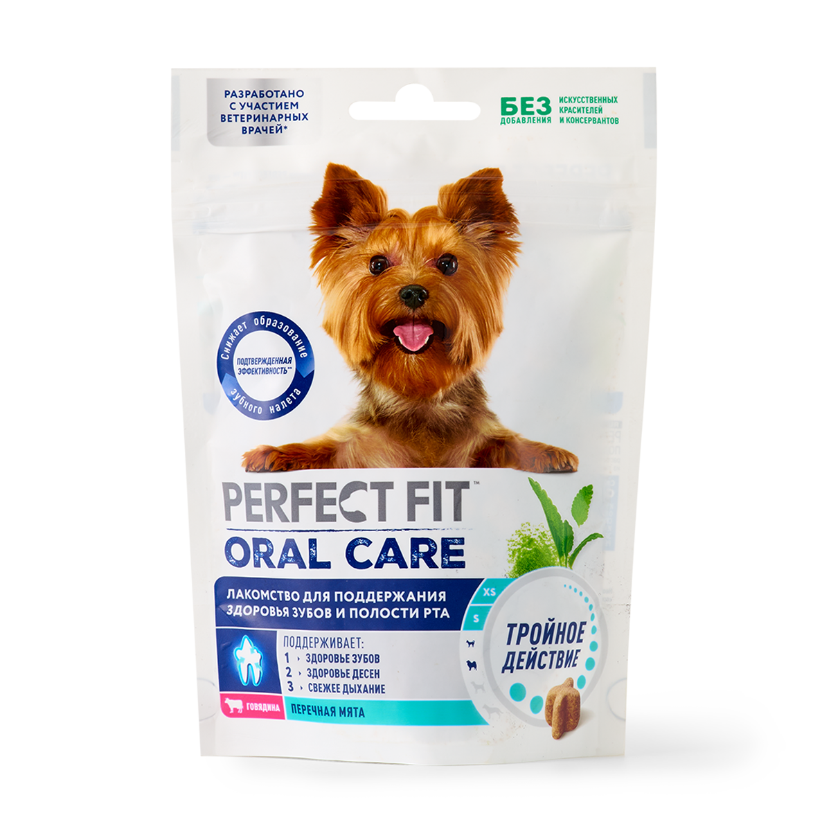 Лакомство Perfect Fit Oral Care, для собак, говядина-мята, дой-пак, 1 шт