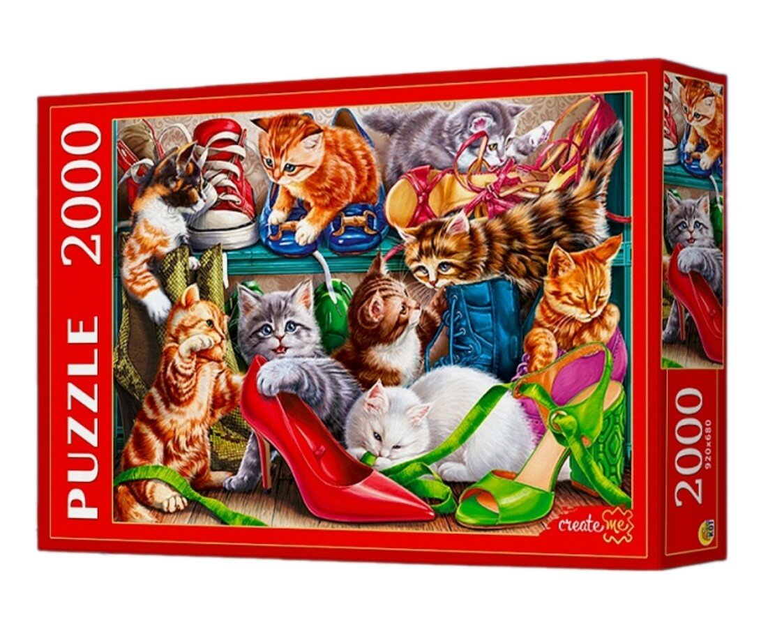 Пазл для взрослых Рыжий Кот 2000 деталей, элементов: Котята на обувной полке