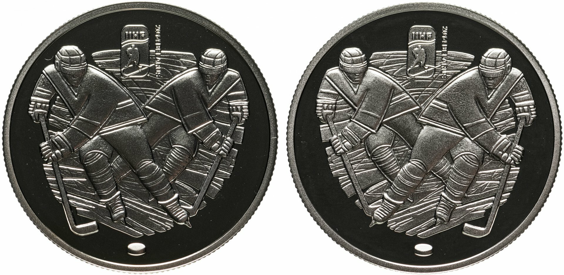 Беларусь 1 рубль 2012-2013 набор из 2-х монет "Хоккей с шайбой: Чемпионат мира 2014 г Минск", Мельхиор медь-никель, в сохранности PL
