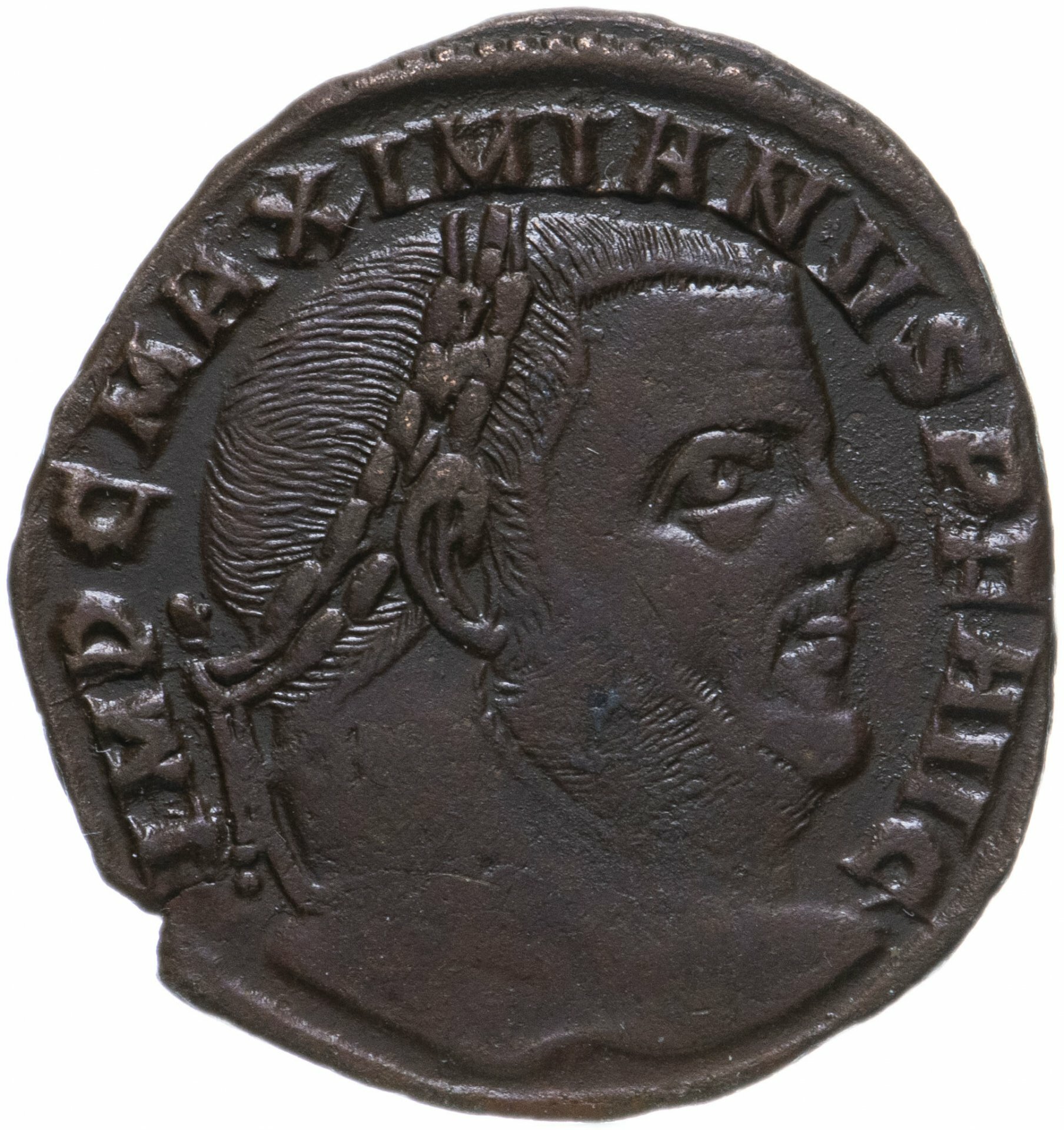 Римская Империя Максимиан Геркулий 306-308 гг фоллис реверс: Рома в храме, Бронза, в сохранности XF