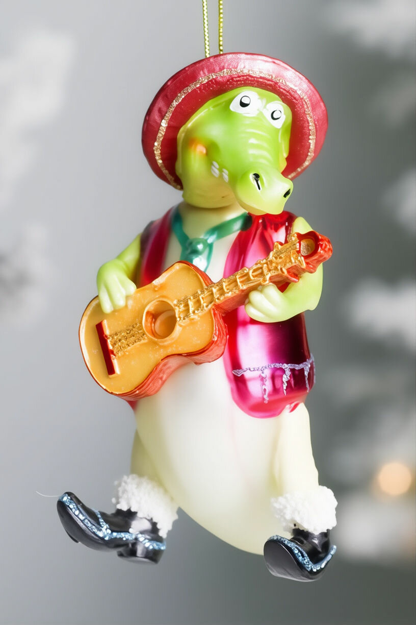 Ёлочная игрушка крокодил гитарист-виртуоз, стекло, 11 см, Винтер Деко (Winter Deco) 4070125