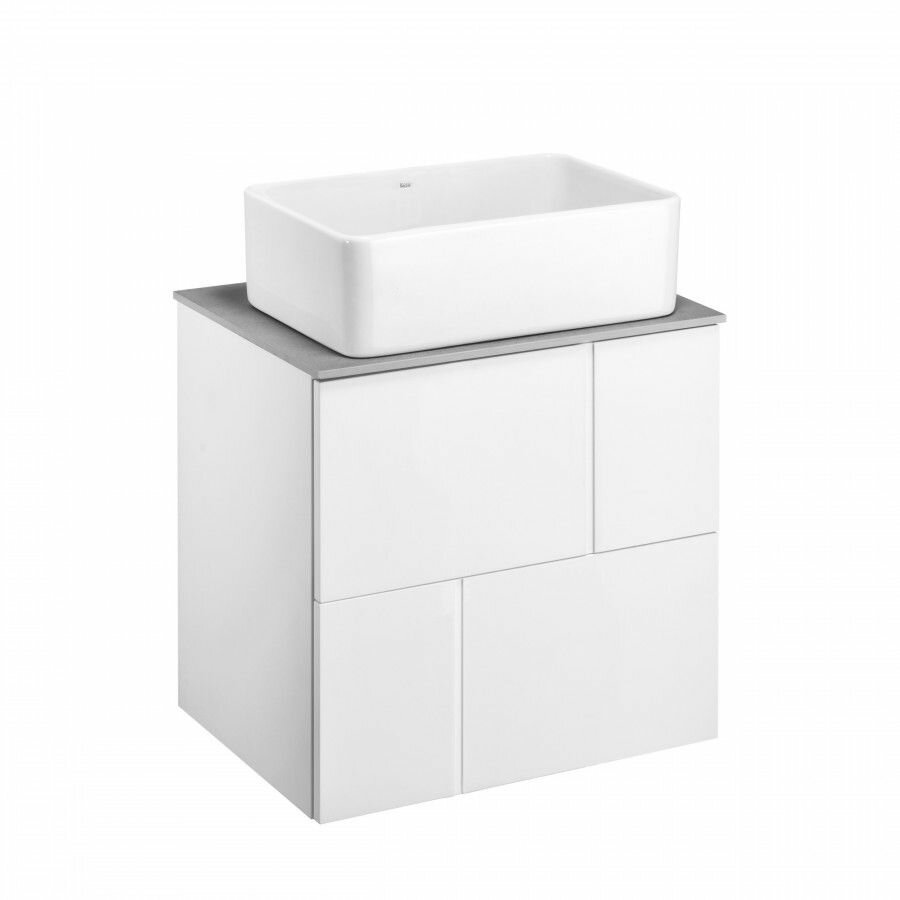 Комплект: Тумба под раковину Roca Pilar 60 подвесная, 2 ящика + Столешница Roca Pilar 60, керамогранит, серая + раковина накладная MILA, белый (Z. RU93.1.045.0)