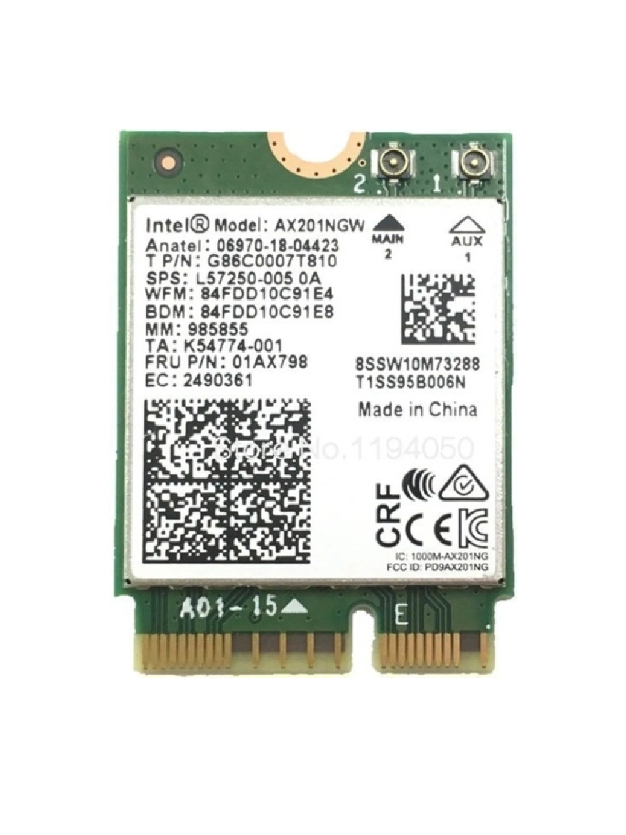 Сетевая карта Intel AX201. NGWG. NV 985855 Wi-Fi 6 AX201, 2230, 2x2 AX+BT, No vPro