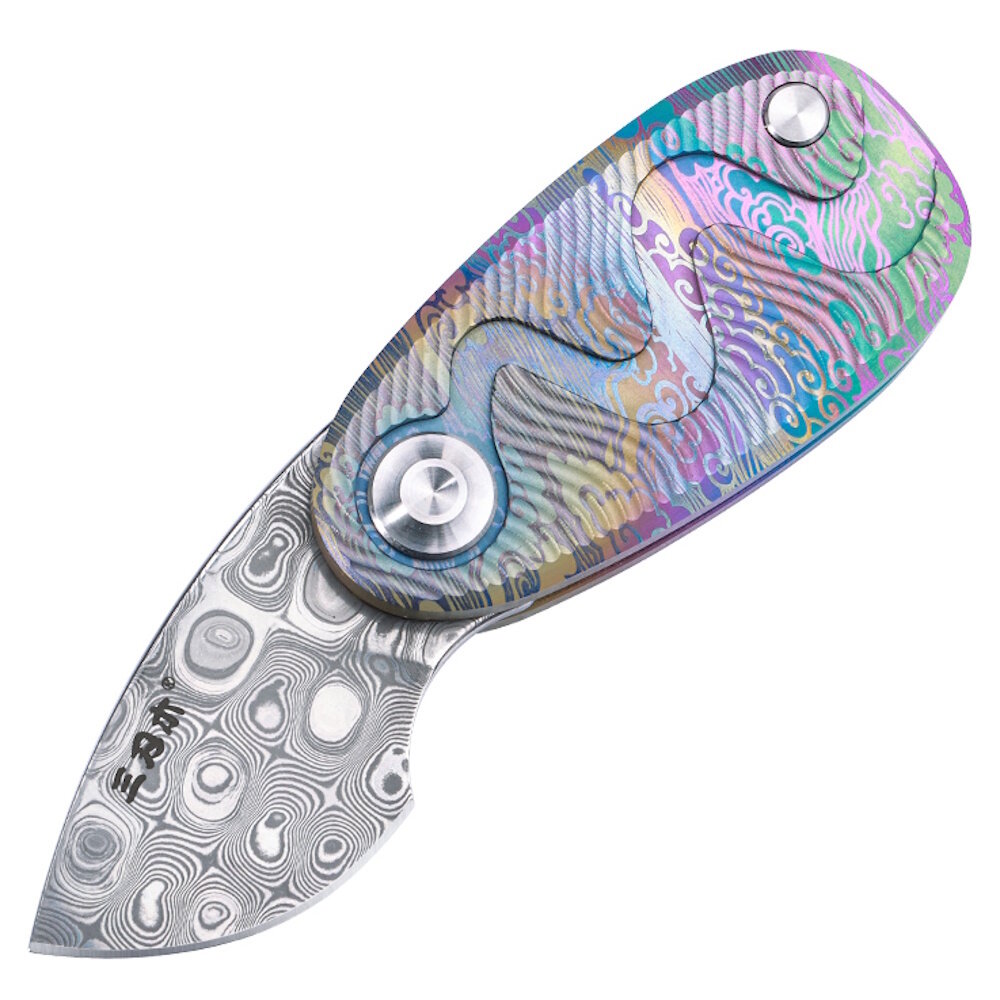 Складной нож-подвеска Sanrenmu 6178-TR, сталь Дамаск, рукоять титан