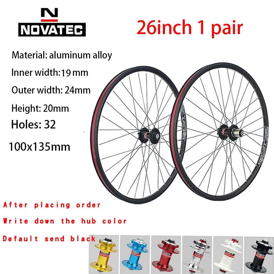 Колеса Novatec D041/D042 для горного велосипеда 26/27.5/29", алюминиевые Красный, 26inch 1 pair