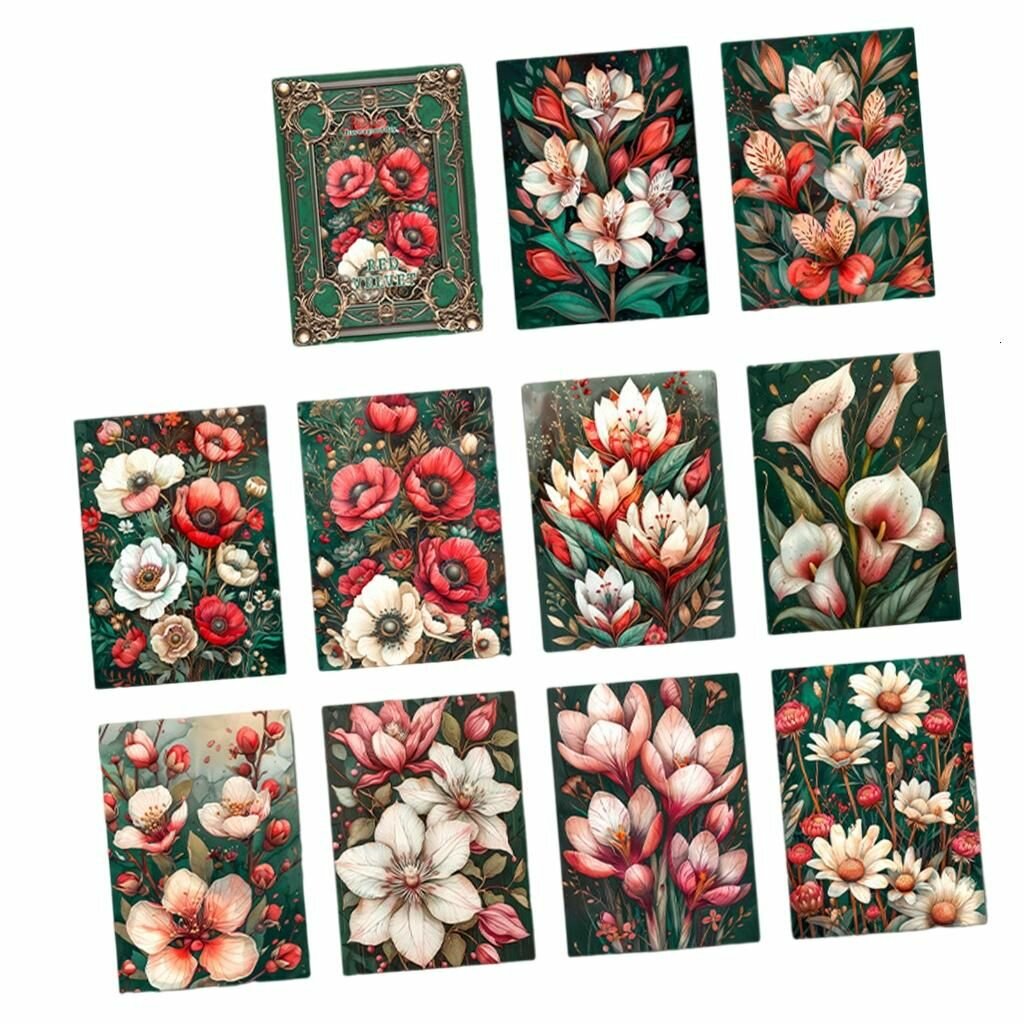 30 листов декоративной ретро бумаги с винтажной текстурой для дневников, - Цветы Мимо