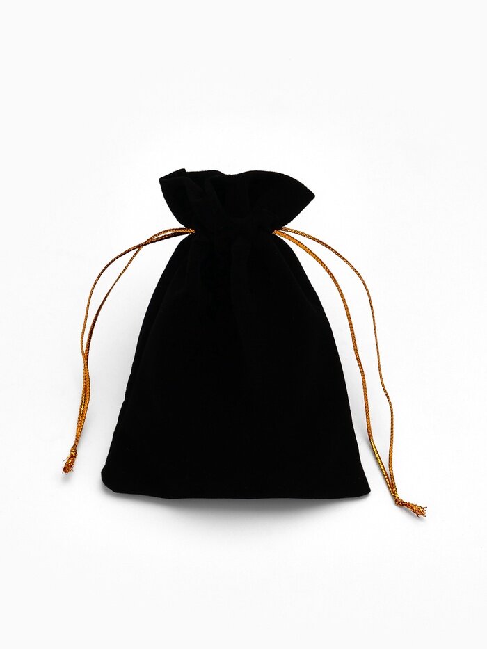 Набор мешочков бархатных 50 шт. 9×12, чёрный с золотым шнурком