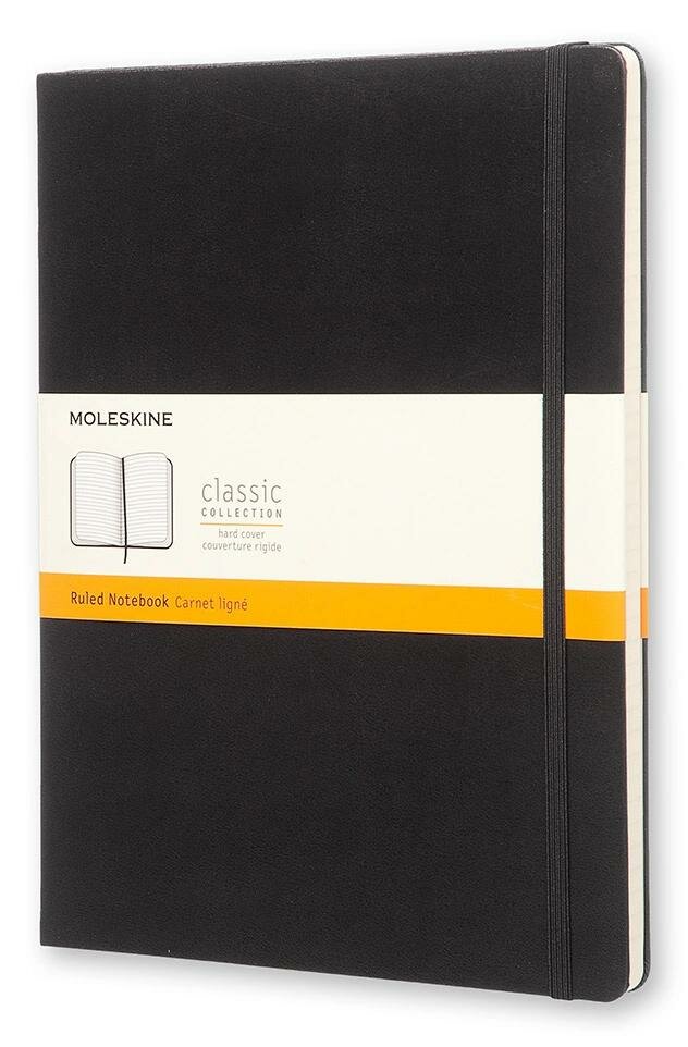 Блокнот Moleskine Classic хLarge 190х250 мм, 192 стр, линейка твердая обложка черная (QP090)