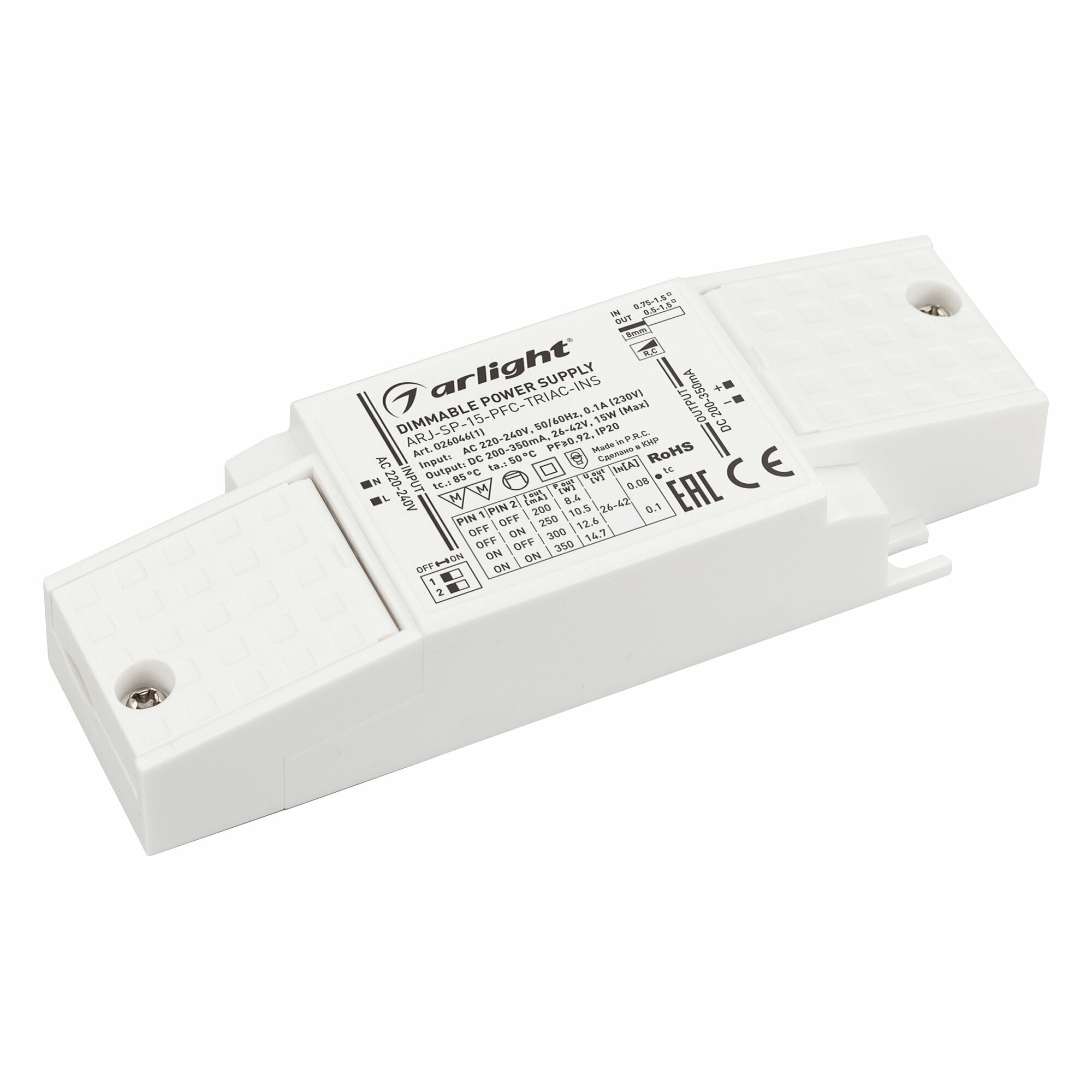 Блок питания для светодиодной ленты Arlight ARJ-SP-15-PFC-TRIAC-INS (15W, 26-42V, 0.2-0.35A)