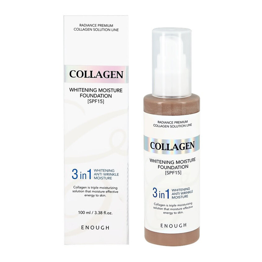 Основа тональная для лица `ENOUGH` Collagen 3in1 Whitening Moisture Foundation SPF15, тон 13