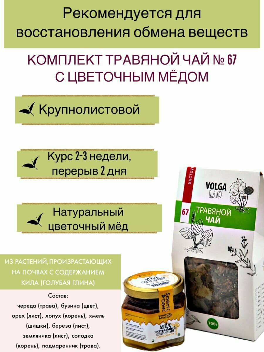 Травяной чай Волгаладь-67 Восстановление обмена веществ с медом цветочным 70/140 г