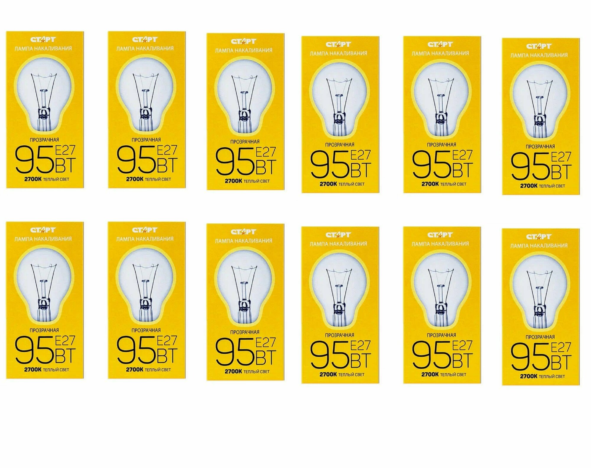 Старт Лампа накаливания Е27 95Вт, 12 штук