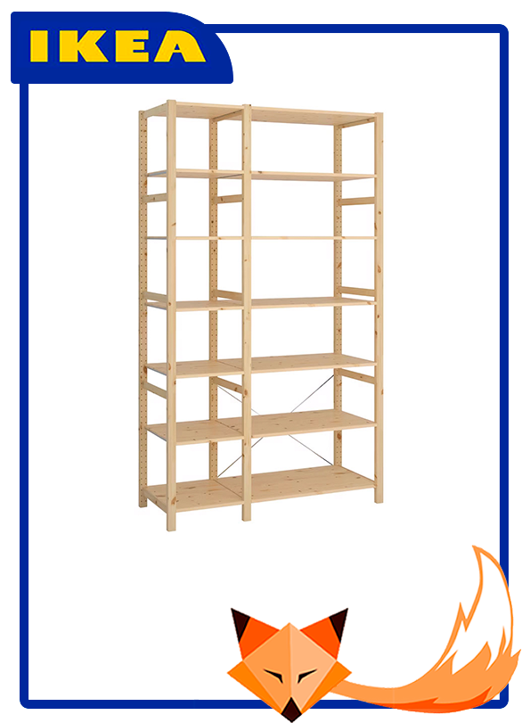 Стеллаж IKEA Ivar 134х30х226 см, 14 полок, массив сосны, без покрытия