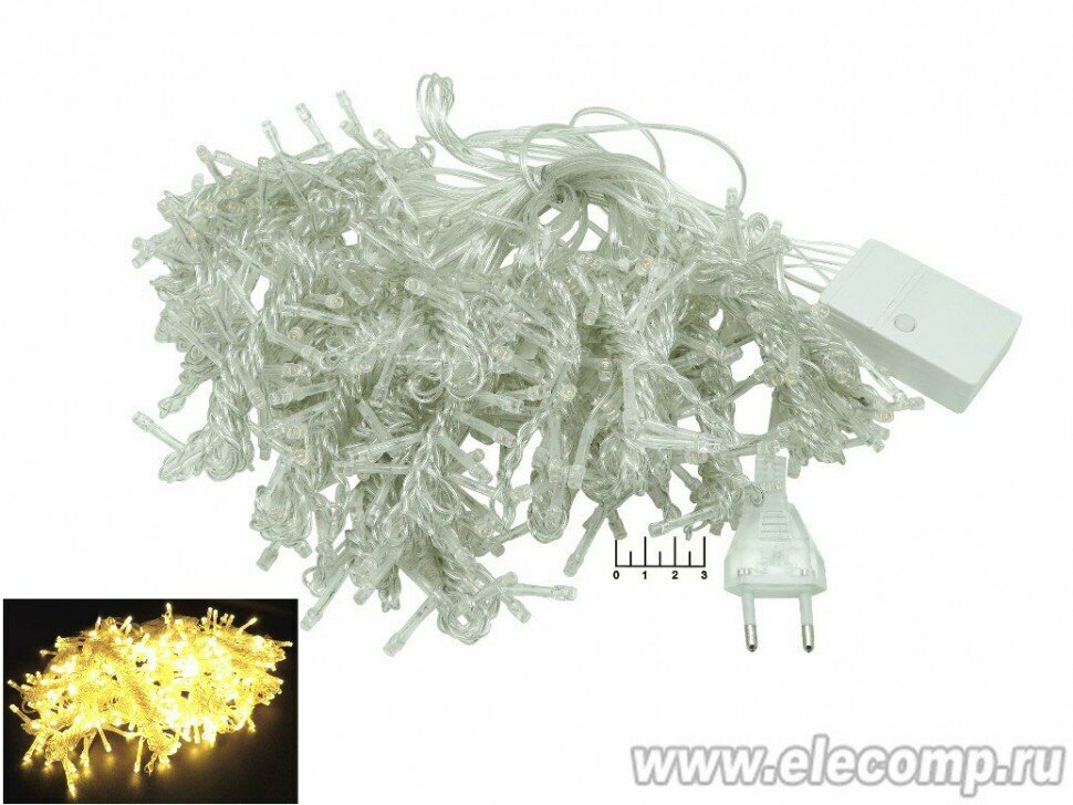 Гирлянда светодиодная занавес белая теплая 3*2м 320LED с контроллером (прозрачная нить)