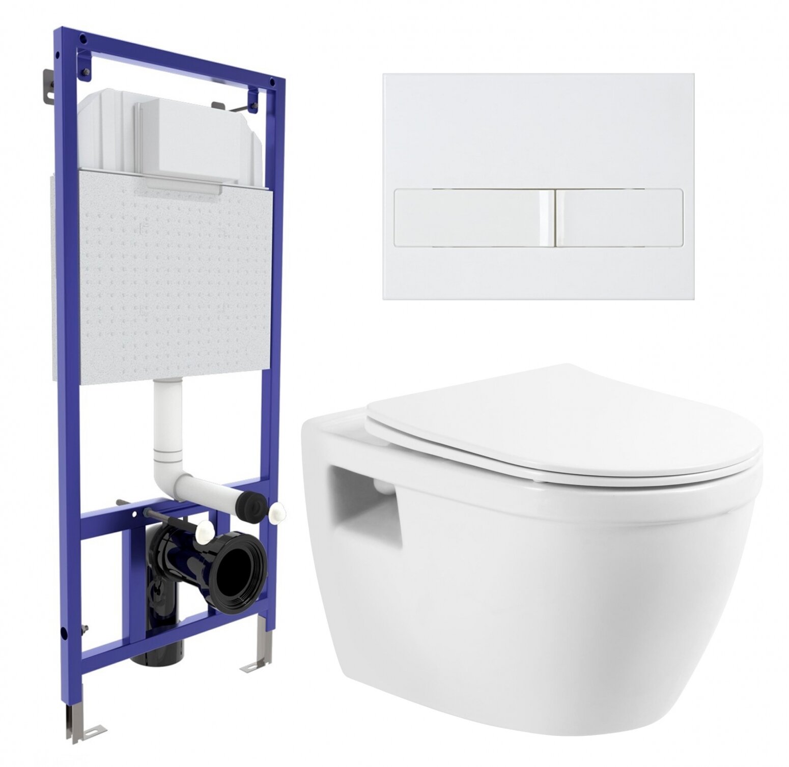 Комплект 3 в 1 инсталляция Berges Wasserhaus Novum L1 + Унитаз подвесной BelBagno Loto BB070CHR/SC + кнопка белая