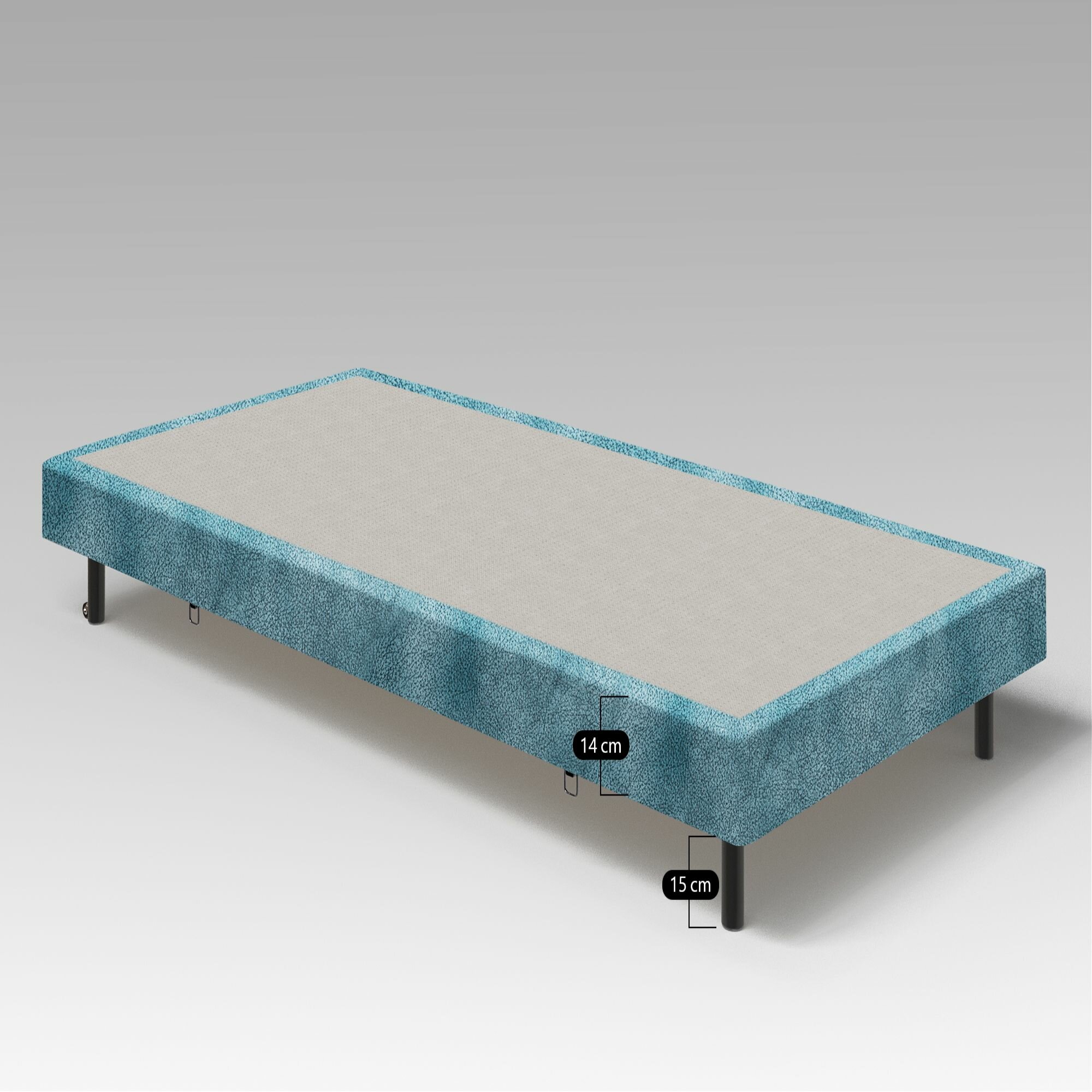 Кровать односпальная бокс спринг 80х200 велюр голубой (14 см) для гостиниц для спальни