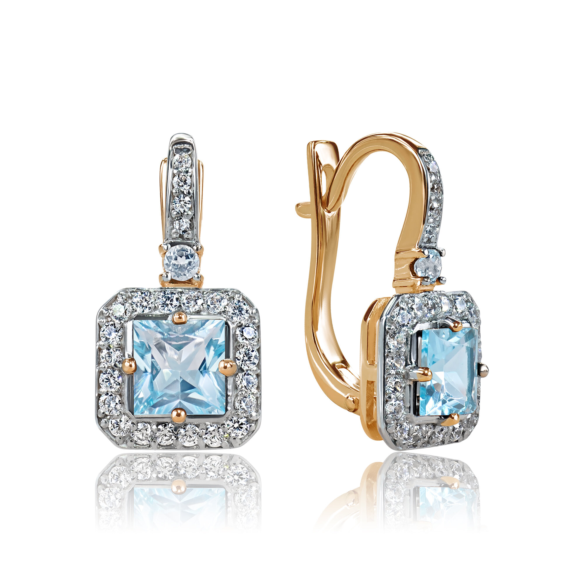 Серьги, красное золото, 585 проба, топаз