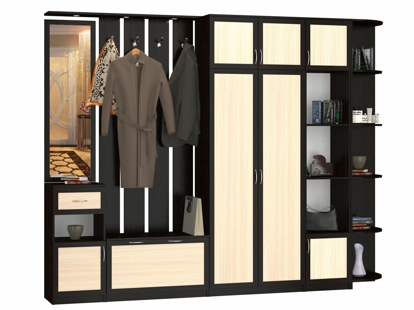 Прихожая в коридор "Летиция 7" 270х210х35, венге цаво / дуб молочный