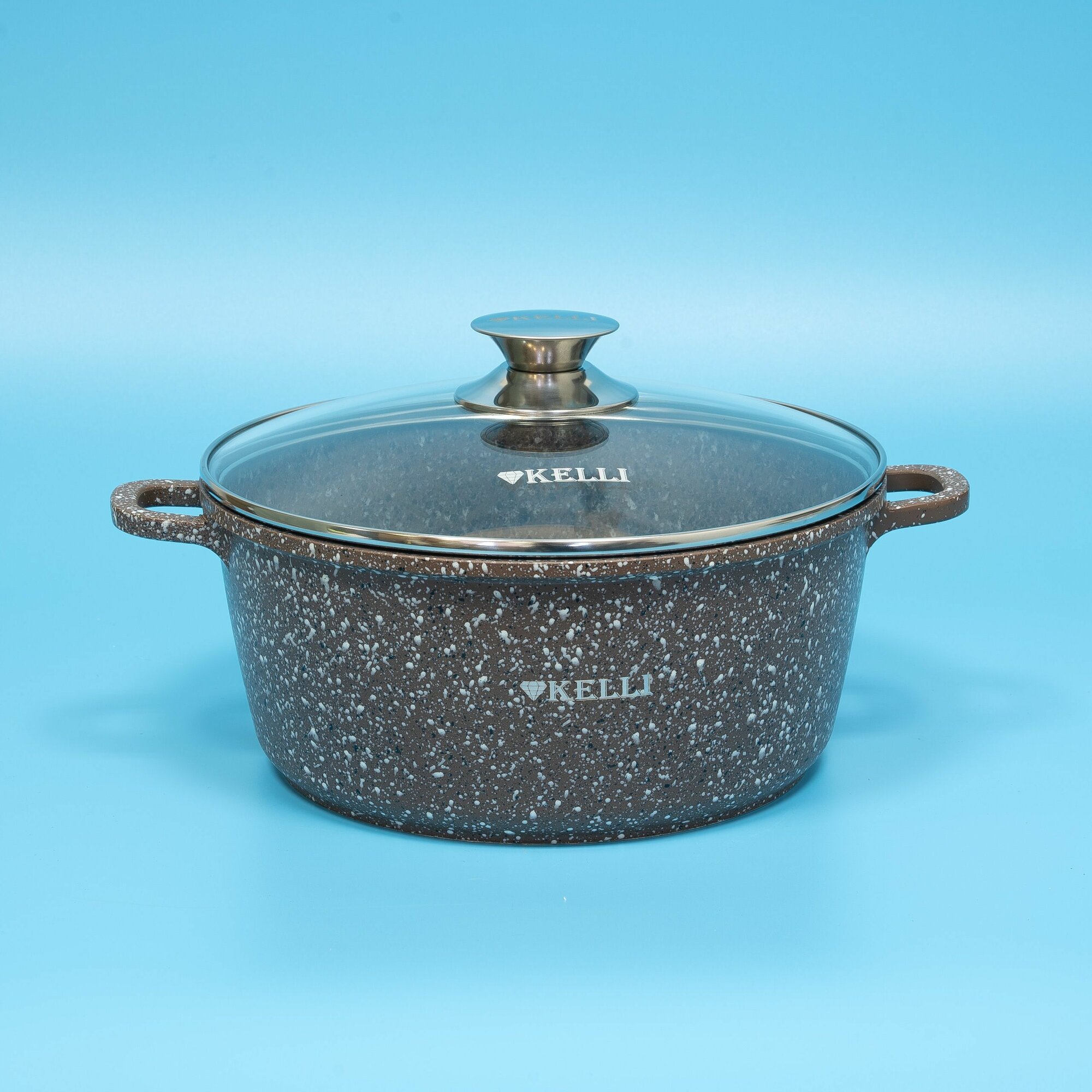 Кастрюля 7 л алюминиевая с крышкой, для индукционных плит KELLI Bronze Granite, с толстым дном 7 литров с антипригарным покрытием для газовой плиты