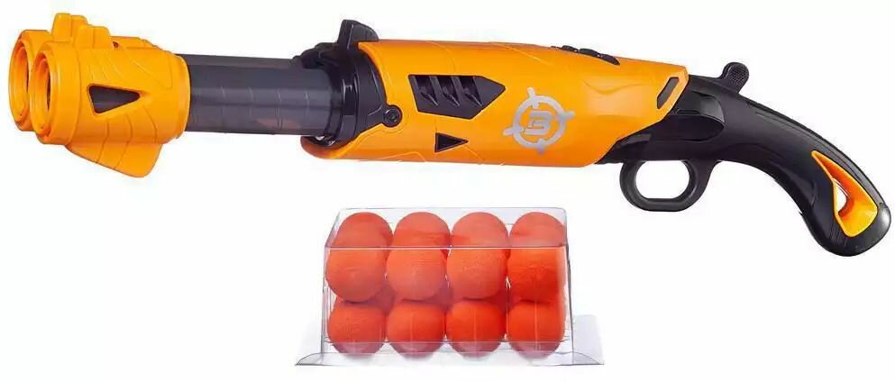 Игрушечное оружие двухствольное помповое ружье (длина 42 см, 24 мягких шарика)