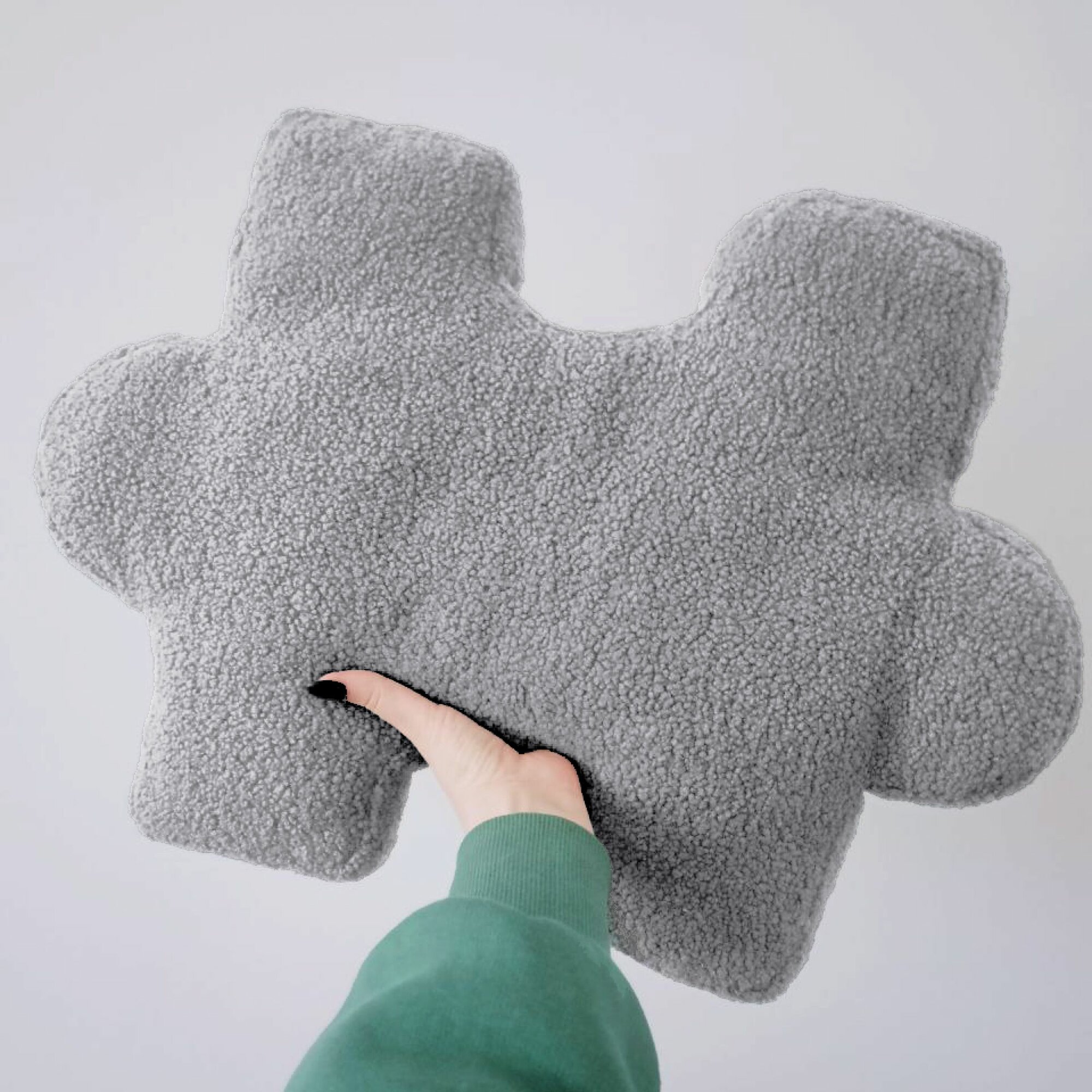 Подушка декоративная из меха букле Тетрис, цвет светло-серый