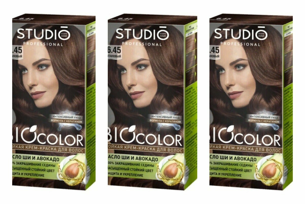 Крем-краска для волос Studio, Professional BioColor, 6.45 каштановый, 115 мл, 3 шт