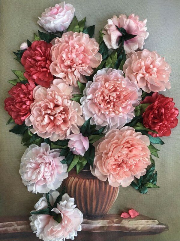 Набор для вышивания Каролинка #КЛ(Н)-3034 Магия пионов, Вышивка лентами, 26.5 х 34.5 см