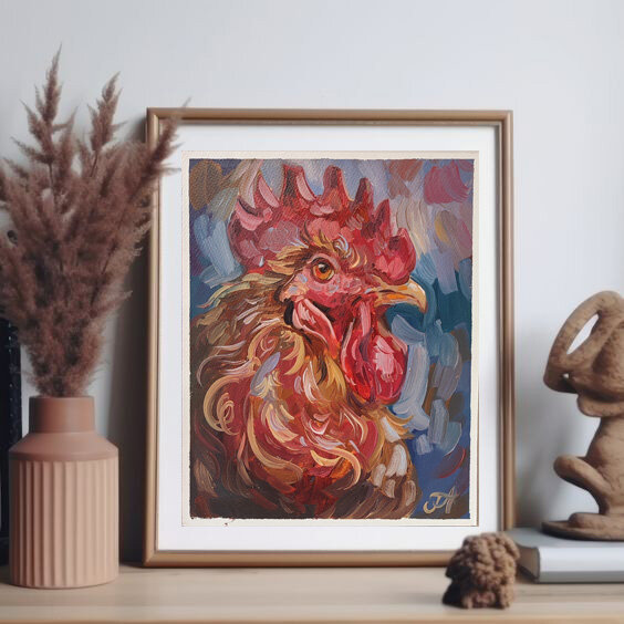 Картина "Петух", 20x25 см, масло