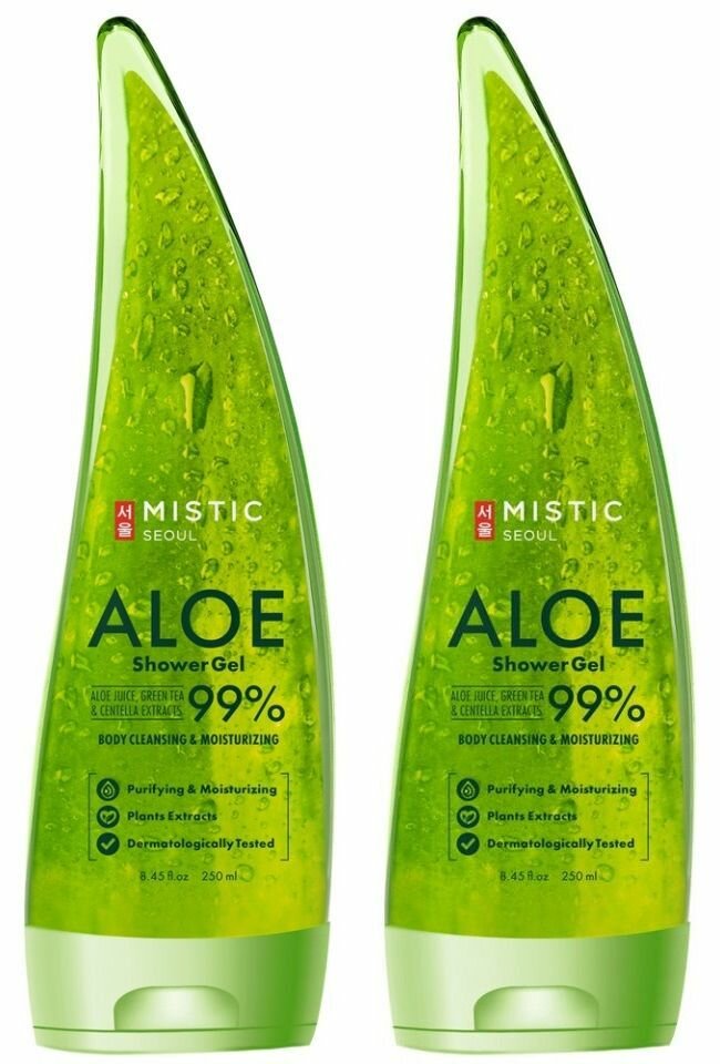 MISTIC Гель для душа с экстрактом Алоэ Вера Aloe Shower Gel 99%, 250 мл, 2 шт