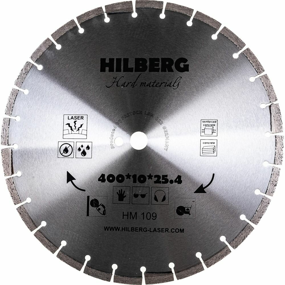 Диск алмазный отрезной сегментный Hard Materials Laser (400x25.4 мм) Hilberg HM109