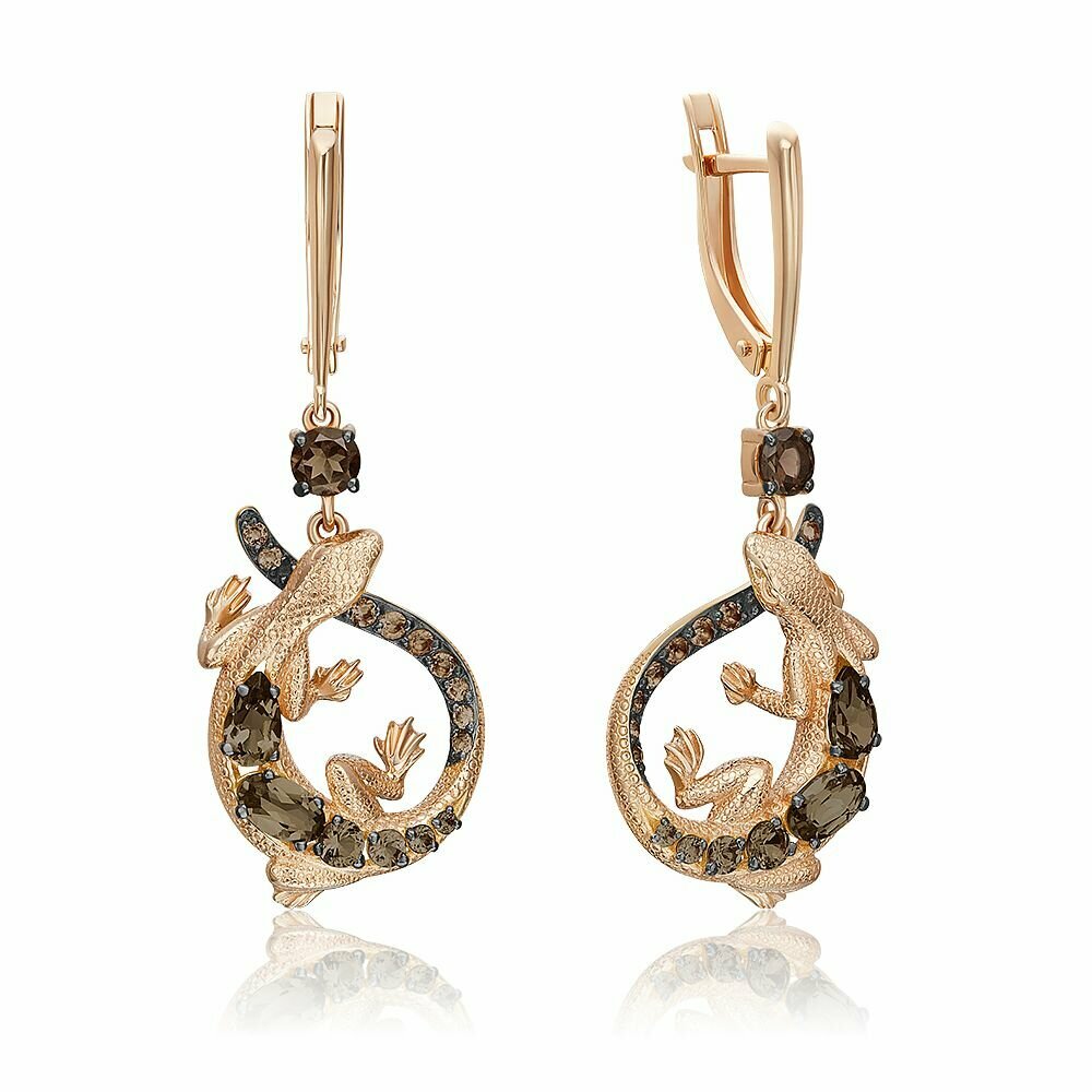 Серьги, красное золото, 585 проба, раухтопаз