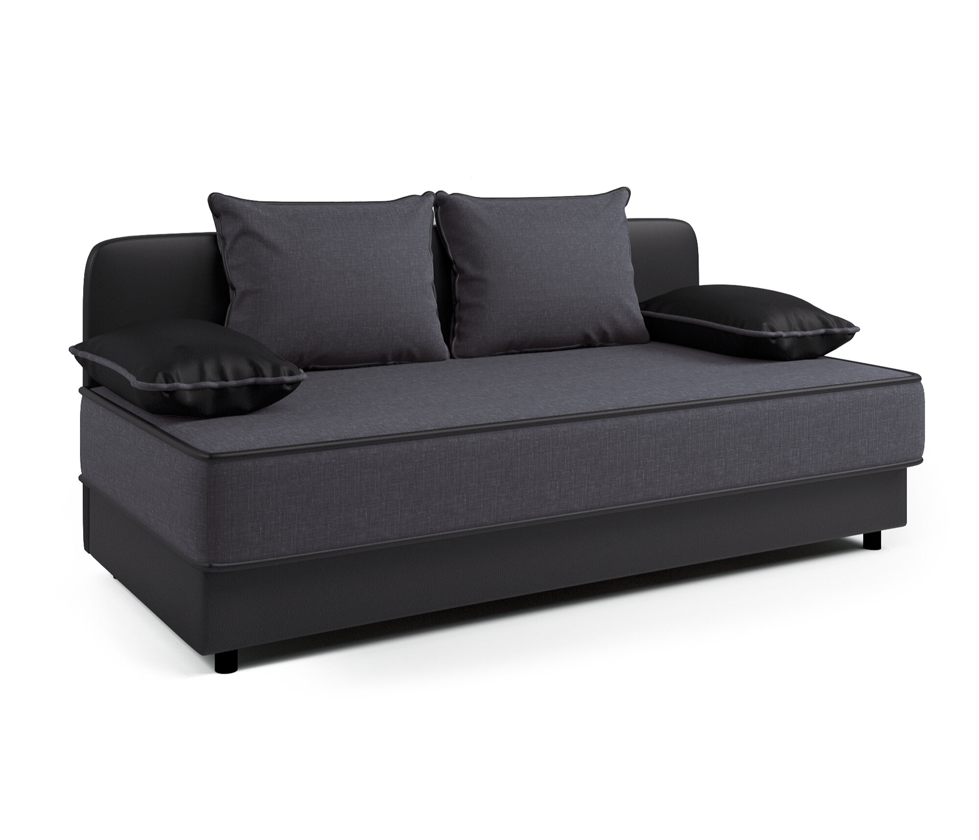 Диван кушетка Прима рогожка серый и экокожа черный