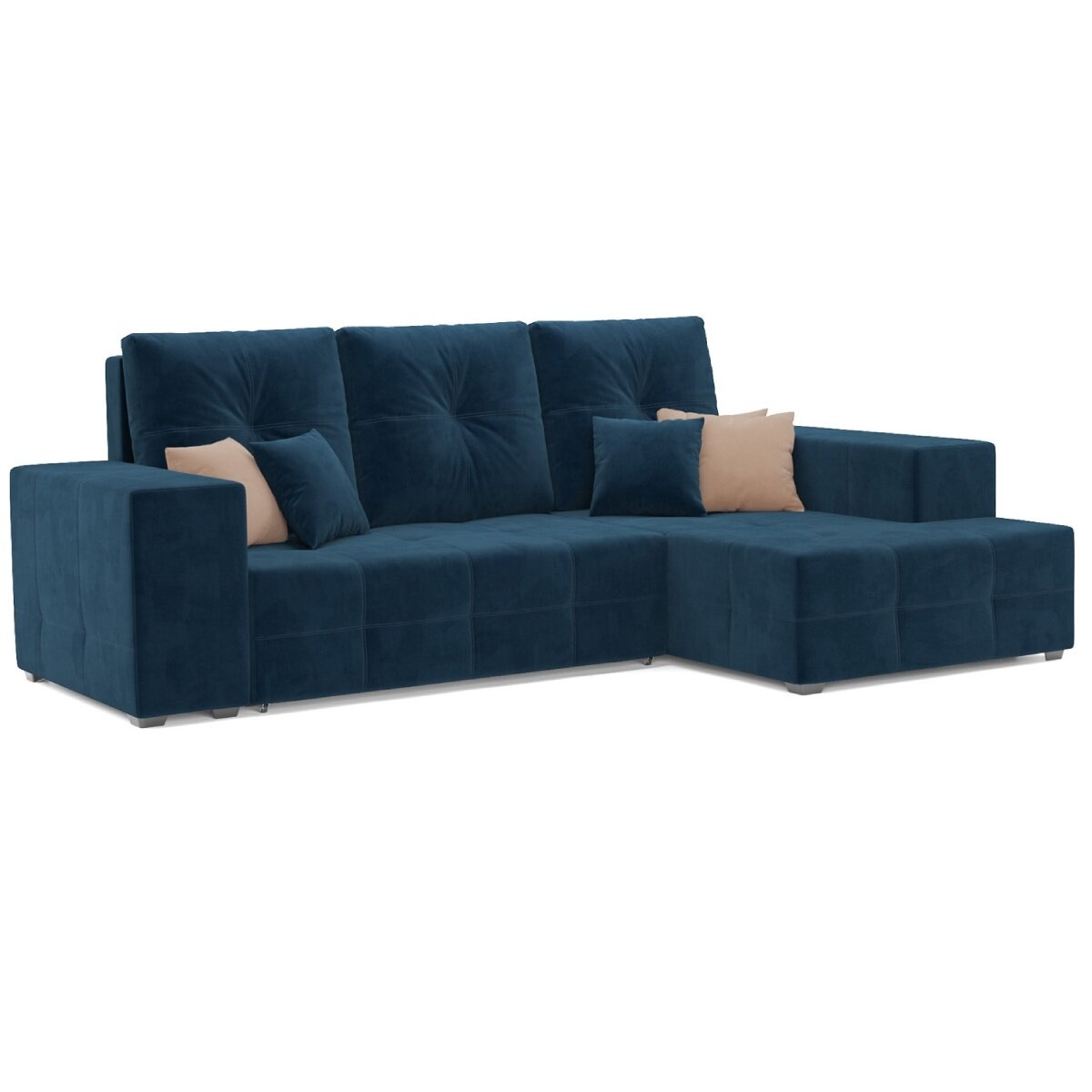 Угловой диван Сток Диванов Авиньон, темно-синий велюр, механизм еврокнижка