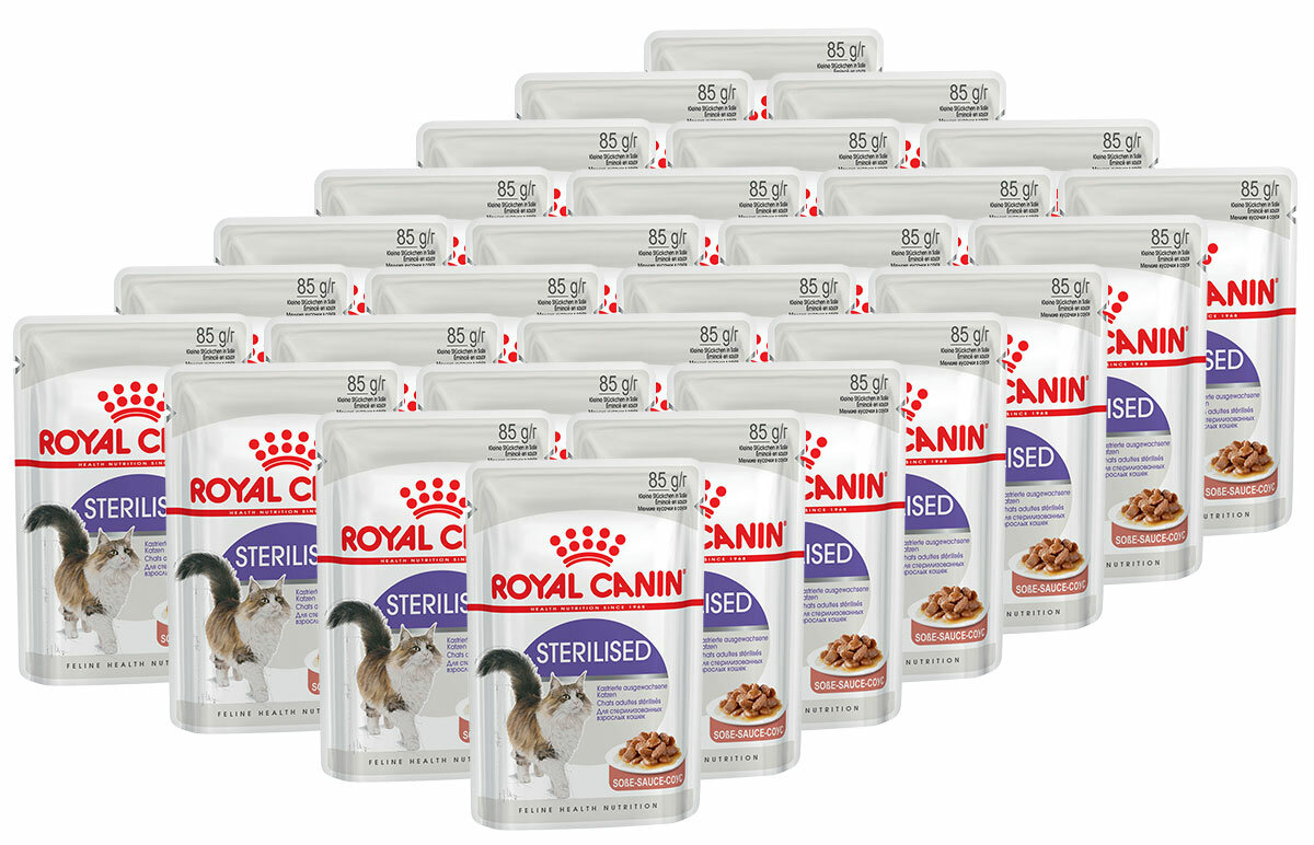 Корм влажный Royal Canin Sterilised для взрослых кастрированных котов и стерилизованных кошек в желе пауч, 85 г х 28 шт