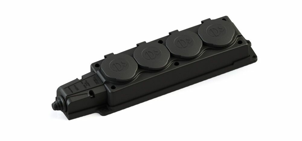 Колодка для удлинителя Systeme Electric MultiSet 4 гнезда, 2К З, каучуковая, 16А-250В, IP44, чёрная