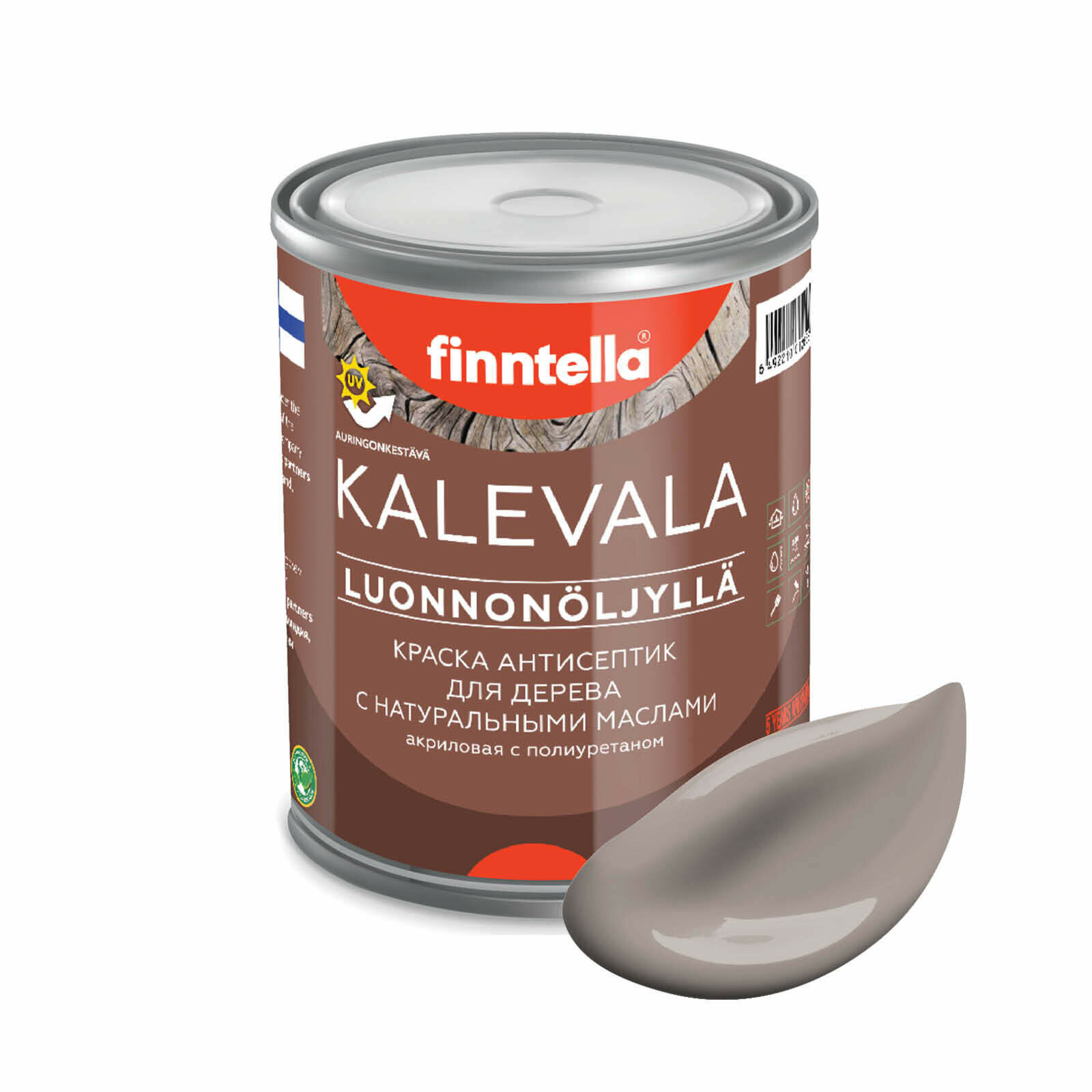 Краска для дерева и деревянных фасадов FINNTELLA KALEVALA, с натуральным маслом и полиуретаном, цвет KAAKAO (светло-коричневый) , 0,9л