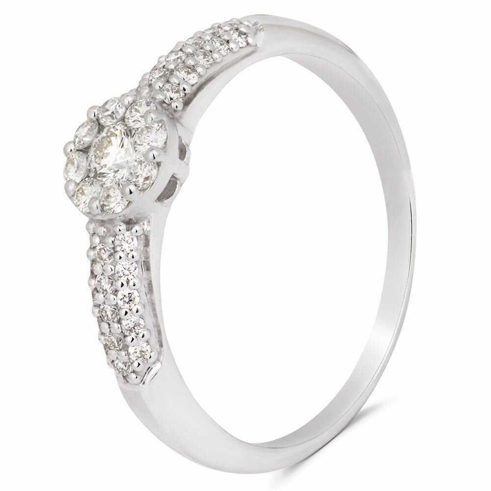 Кольцо помолвочное, белое золото, 585 проба, родирование, бриллиант