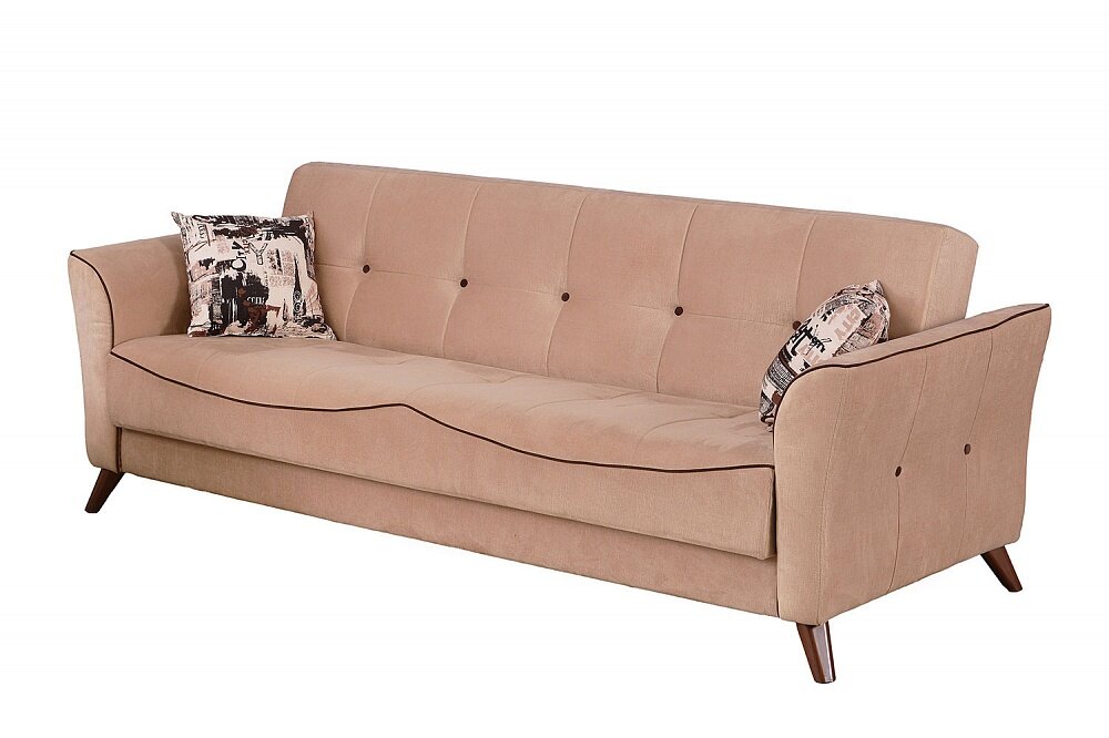 Прямой диван Тиффани бежевый, книжка, 231х93х86 см, с ящиком для белья
