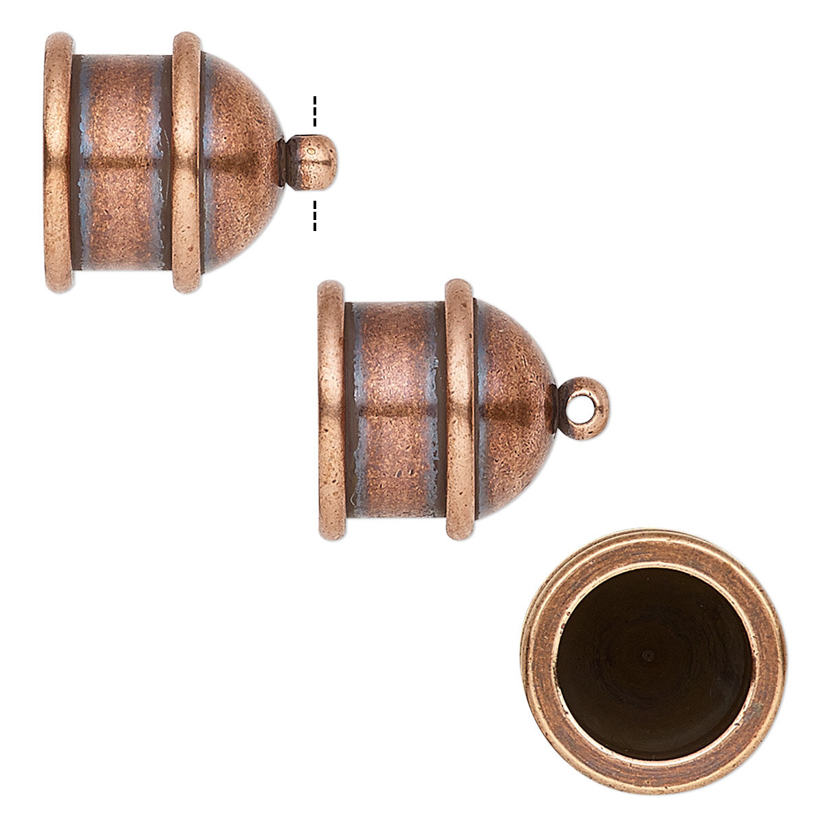 Концевики 16х14мм (внутренний размер 10мм), TierraCast, Пагода, клеевые, для шнура, базовый материал - оловянный сплав, медные с чернением, пара