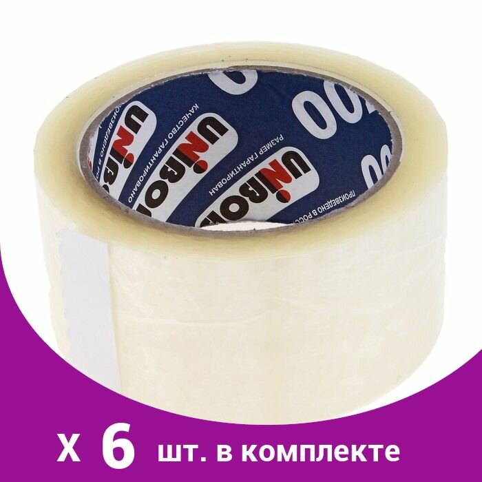 Клейкая лента 50 мм 66 м, 47 мкм, прозрачная (6 шт)