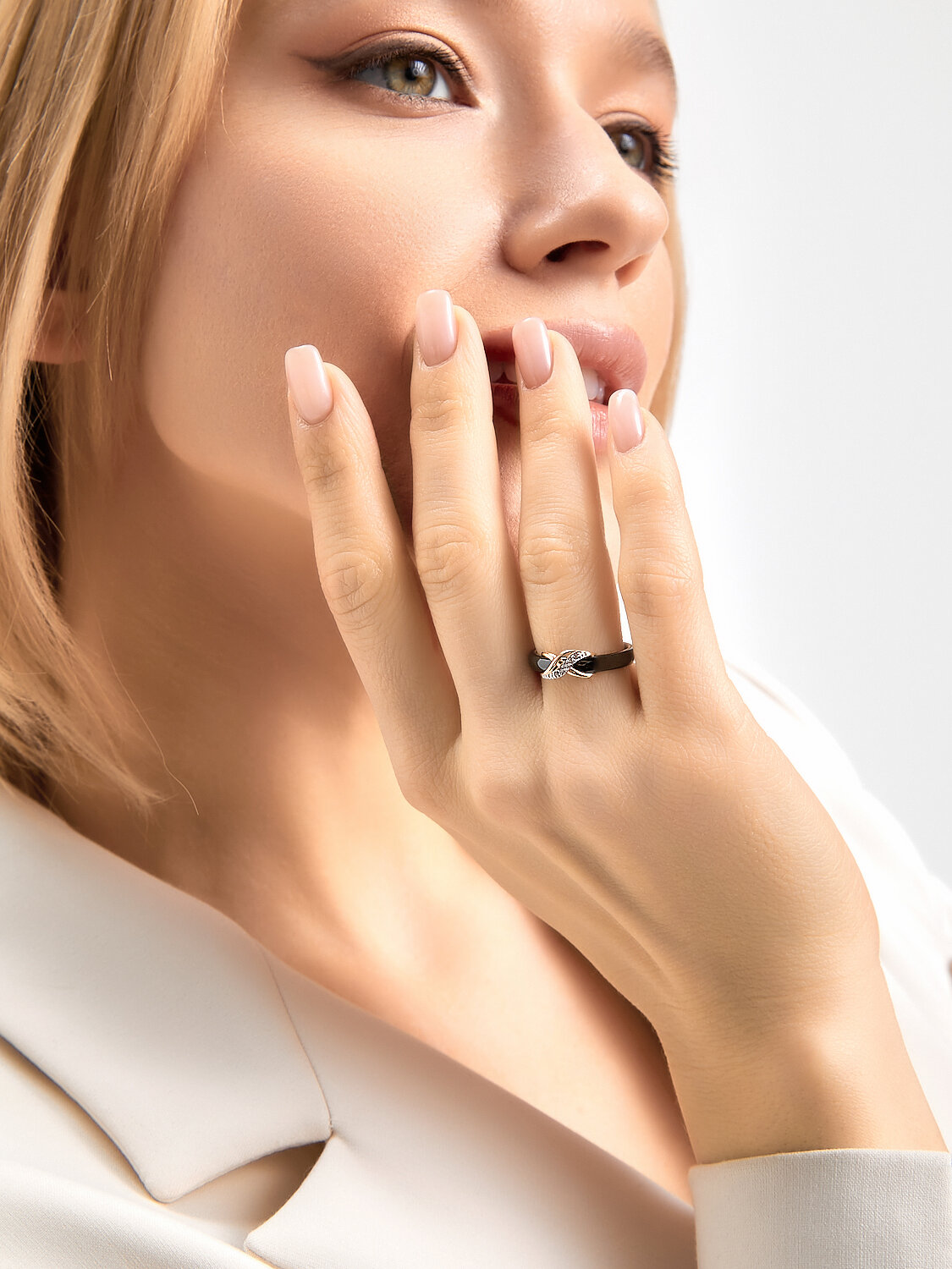 Кольцо дорожка, красное золото, 585 проба, фианит, керамика