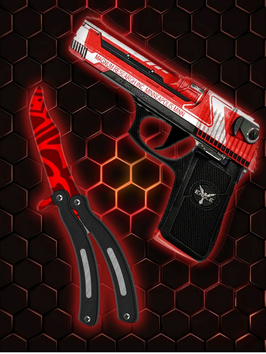 Игрушечный набор деревянный, пистолет, детский нож бабочка