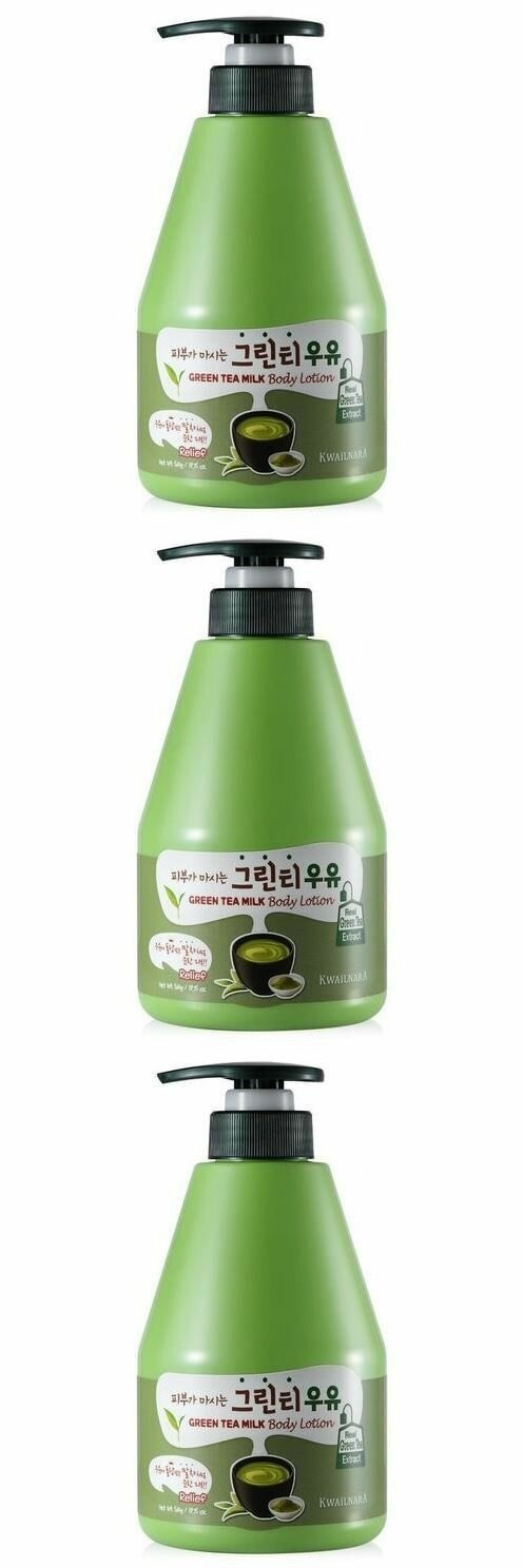 WELCOS Лосьон для тела Kwailnara Green Tea Milk Body Lotion, с ароматом зеленого чая, 560 гр, 3 шт.