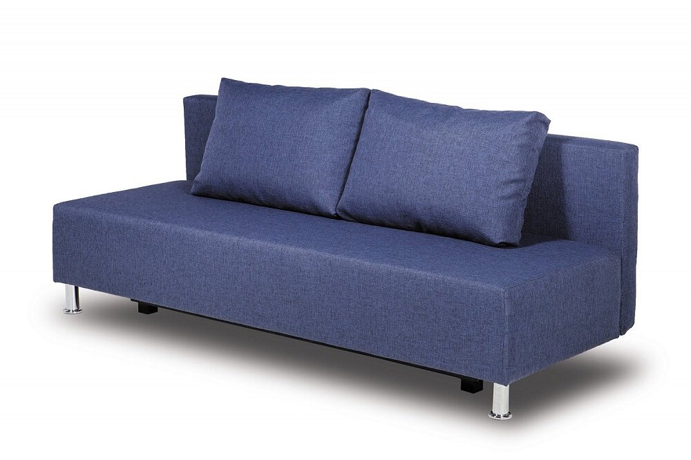 Прямой диван Парма синий, еврокнижка, 195х78х80 см, с ящиком для белья