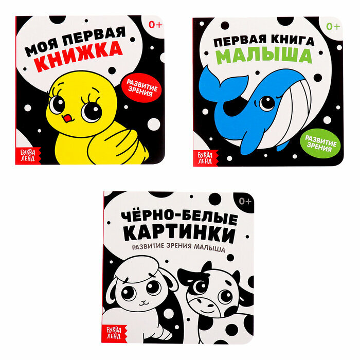 Книги картонные «Контрастные и чёрно-белые картинки для новорожденных», набор 3 шт. по 10 стр.